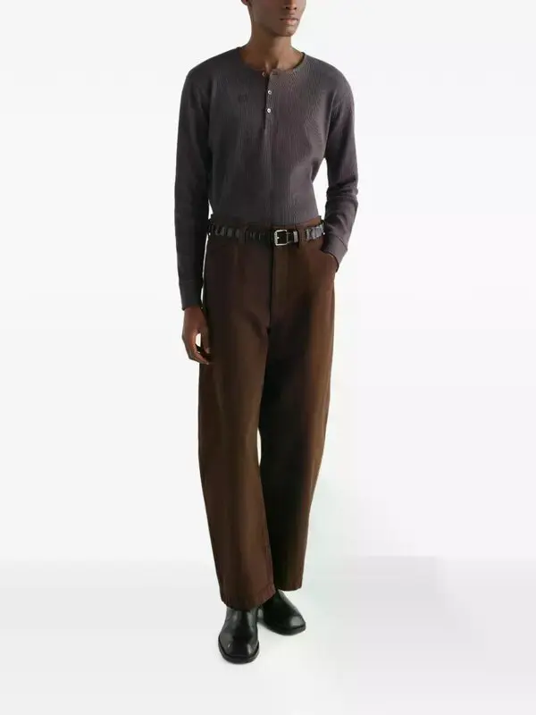 LEMAIRE Long-sleeve Henley T-shirt In Linen And Cotton Ribbed Jersey - Grey