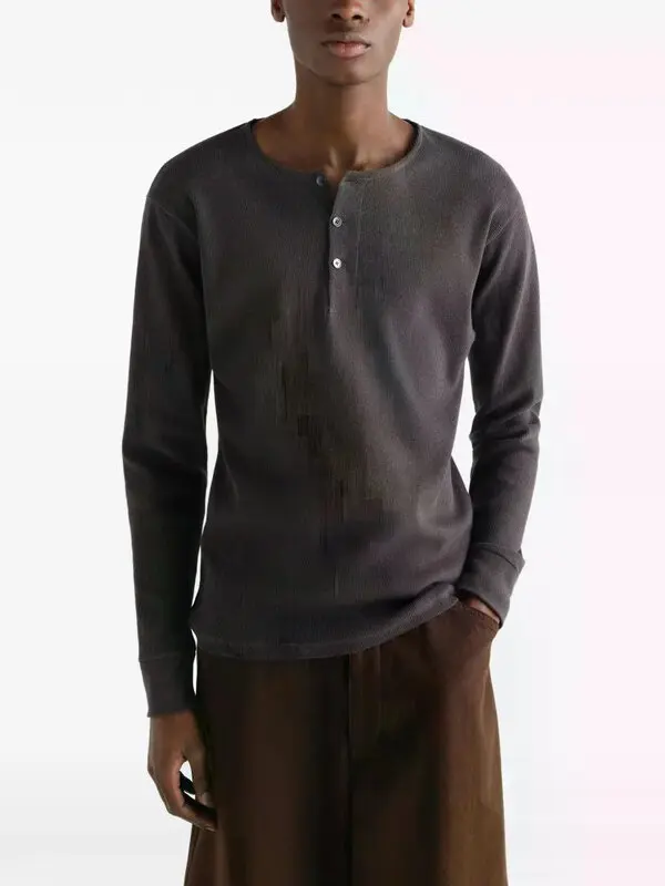 LEMAIRE Long-sleeve Henley T-shirt In Linen And Cotton Ribbed Jersey - Grey