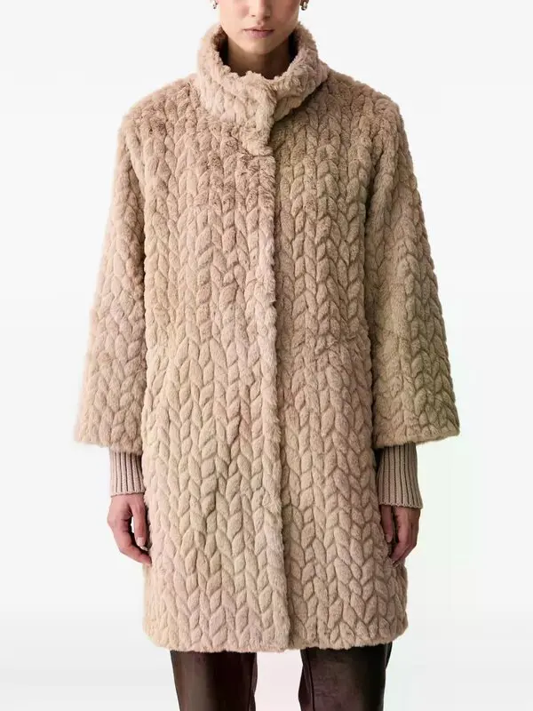 Joseph Ribkoff Chevron-pattern Faux-fur Coat - Neutrals
