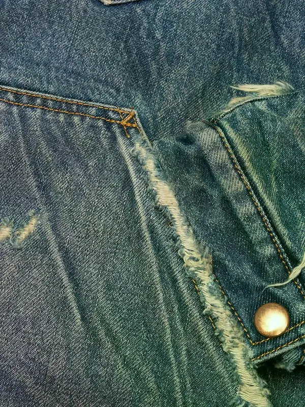 RIVINGTON ROI REBIS Distressed Corduroy-trim Denim Jacket