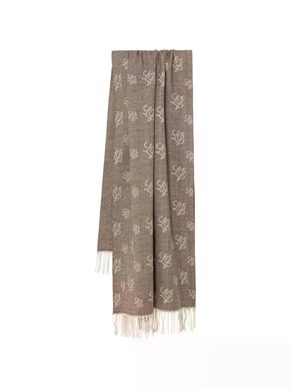 Liu Jo Herringbone-pattern Monogram-print Scarf - Brown