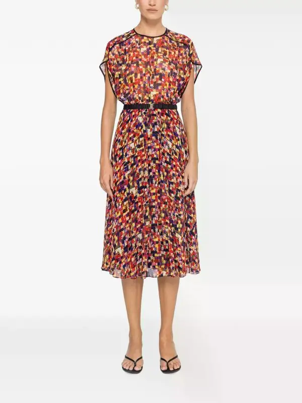 NISSA Printed Viscose Midi Dress - Red