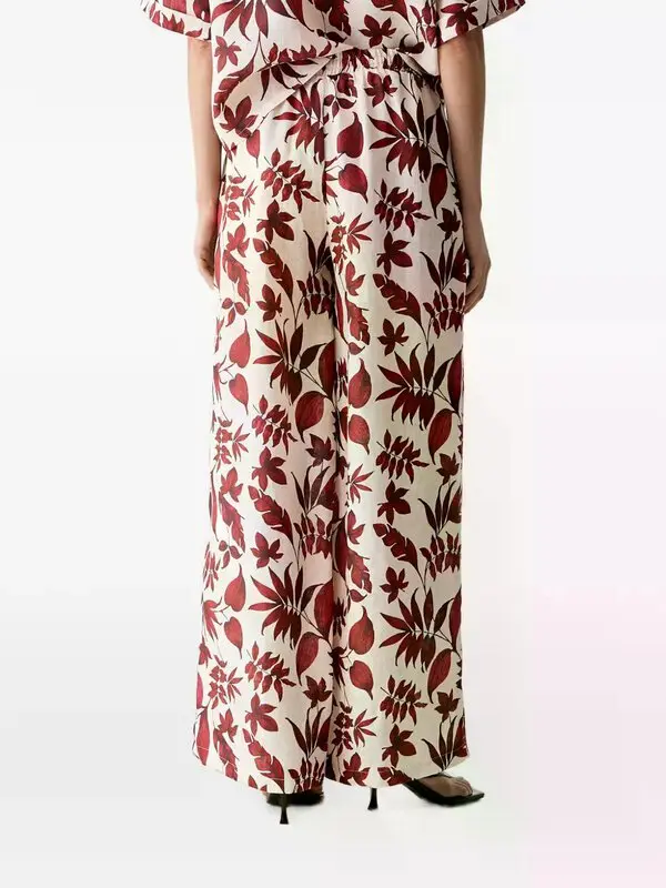 VICOLO Leaf-print Wide-leg Palazzo Pants