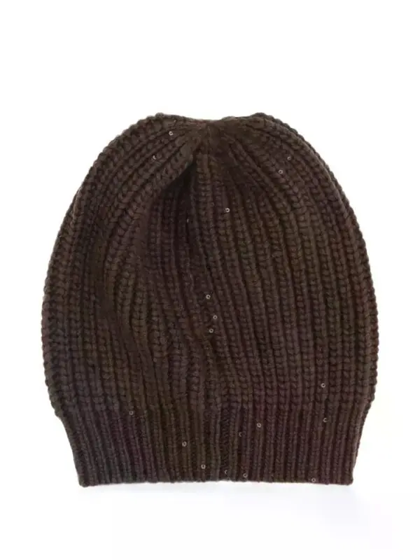Brunello Cucinelli Sequin-embellished Ribbed Beanie Hat