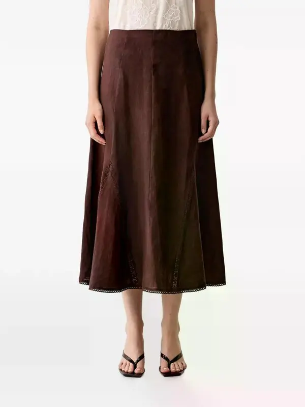 HOSS INTROPIA Raina Crochet-trim Flared Midi Skirt - Brown