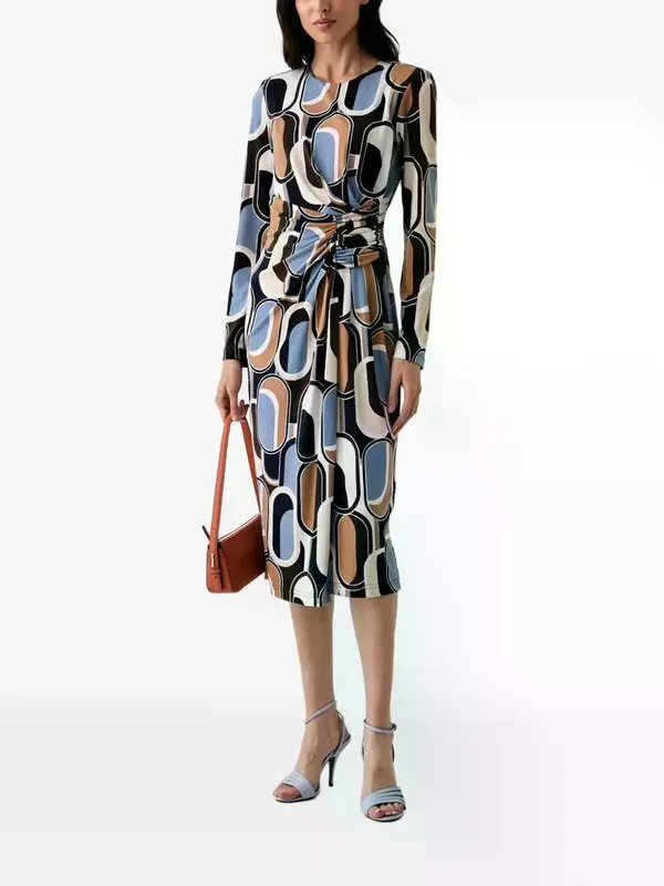 Joseph Ribkoff Geometric Print Ruched Midi Dress - Blue
