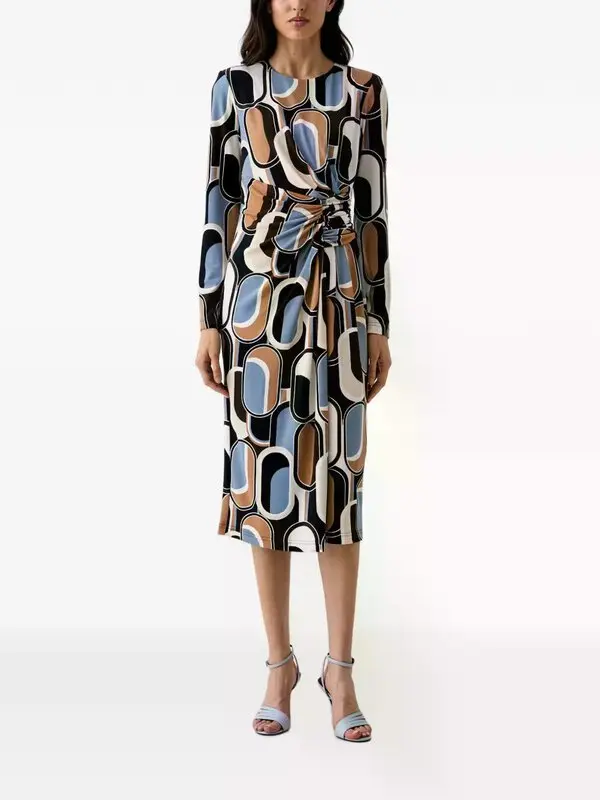 Joseph Ribkoff Geometric-print Ruched Midi Dress - Neutrals
