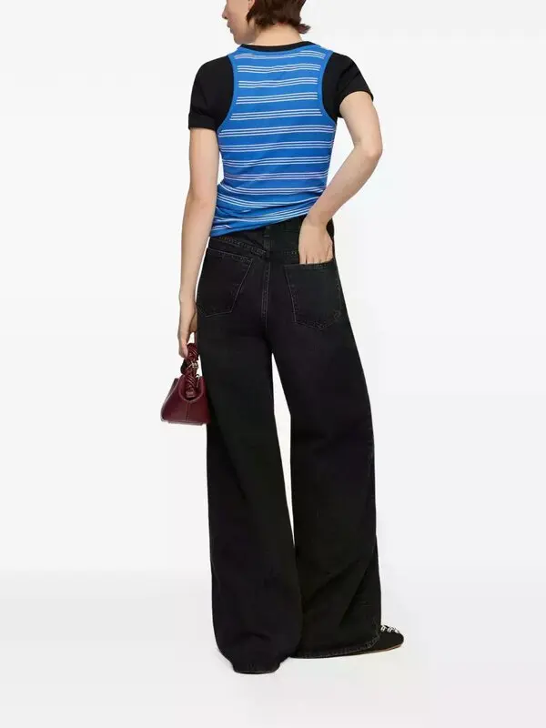 GANNI Striped Ribbed Cotton Tank Top