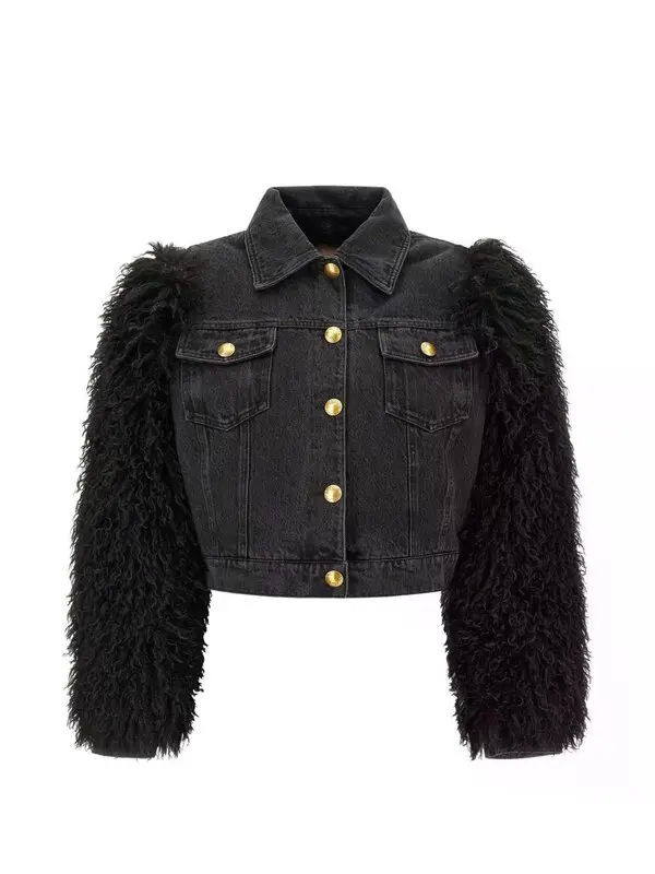 TWINSET Textured-sleeve Cropped Denim Jacket - Black