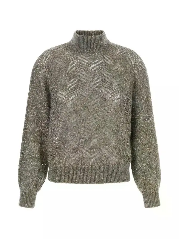 Brunello Cucinelli Dazzling Abstract Leaf Sequin-embellished Sweater - Grey