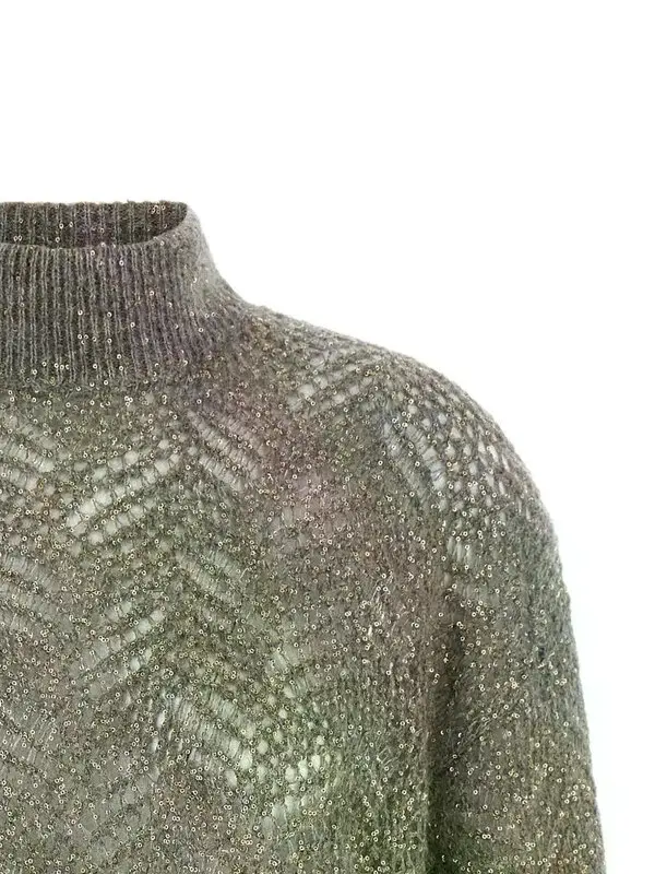Brunello Cucinelli Dazzling Abstract Leaf Sequin-embellished Sweater