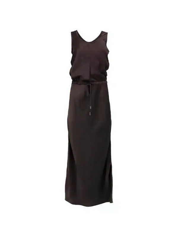 Brunello Cucinelli Satin Drawstring Maxi Dress - Brown