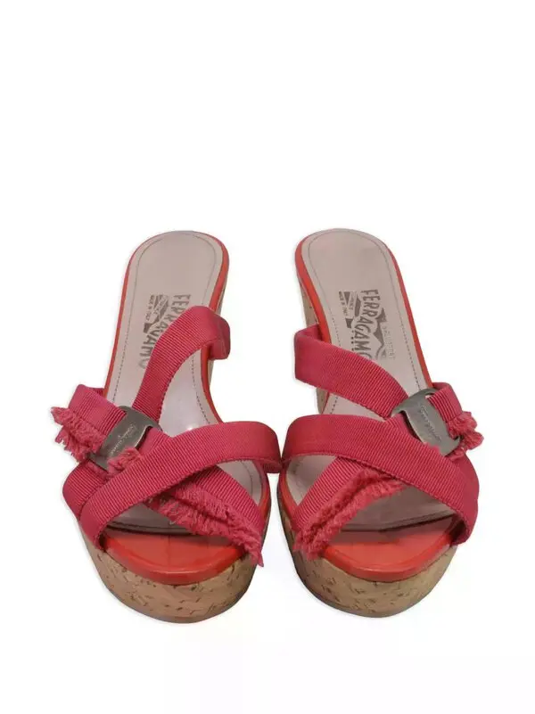 FERRAGAMO Red Ribbon Wedge Sandals