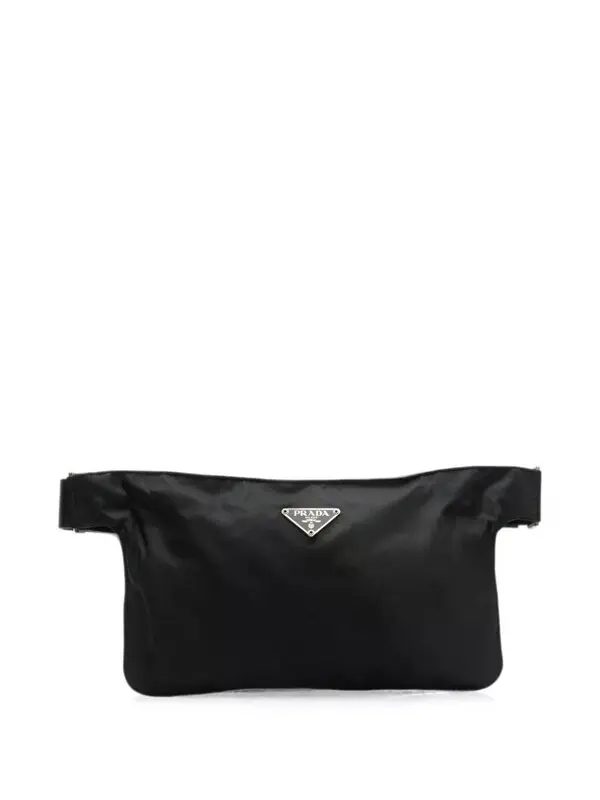Prada 1990s Enamel Triangle Logo Belt Bag - Black