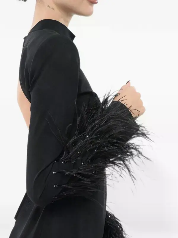 LA SEMAINE Feather-trim Open-back Mini Dress