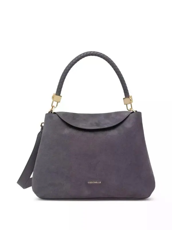 COCCINELLE Medium Tiggy Braided-handle Suede Shoulder Bag - Grey