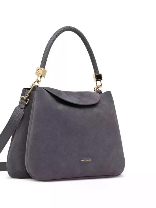 COCCINELLE Medium Tiggy Braided-handle Suede Shoulder Bag - Grey