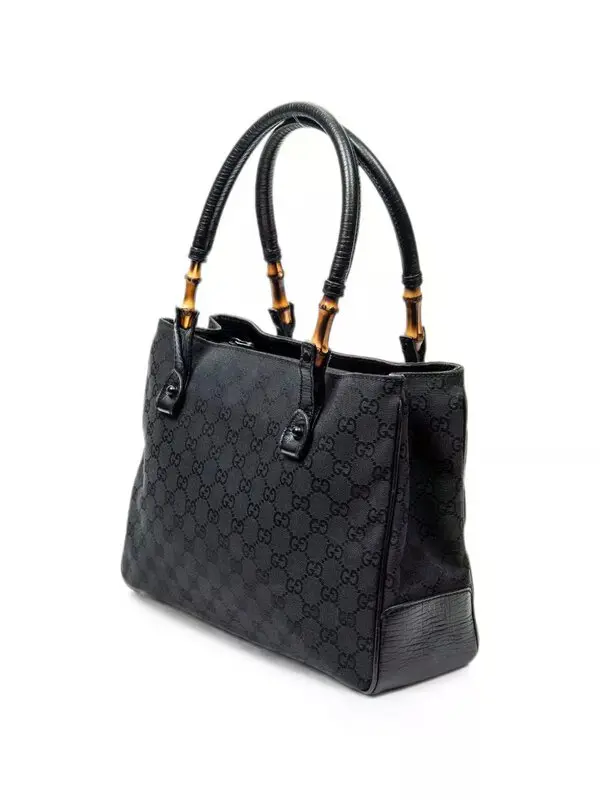 Gucci Bamboo Gg Canvas Tote Bag - Black
