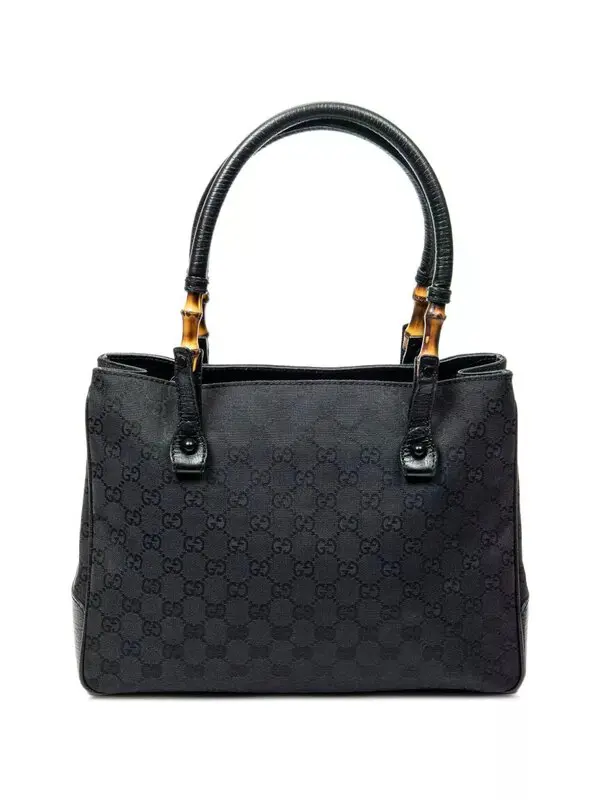 Gucci Bamboo Gg Canvas Tote Bag - Black