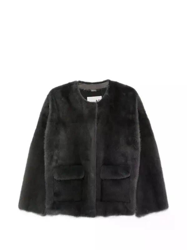 MANZONI 24 Collarless Flap-pocket Fur Jacket - Grey