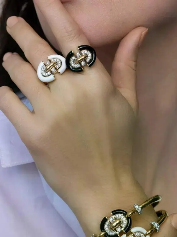 David Webb Unity Diamond And Enamel Ring