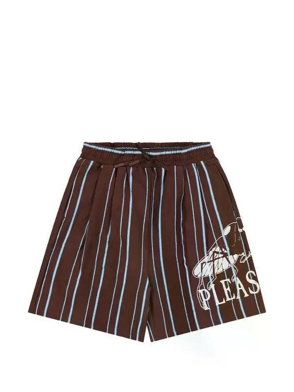 PLEASURES Teleport Stripe-print Shorts - Brown