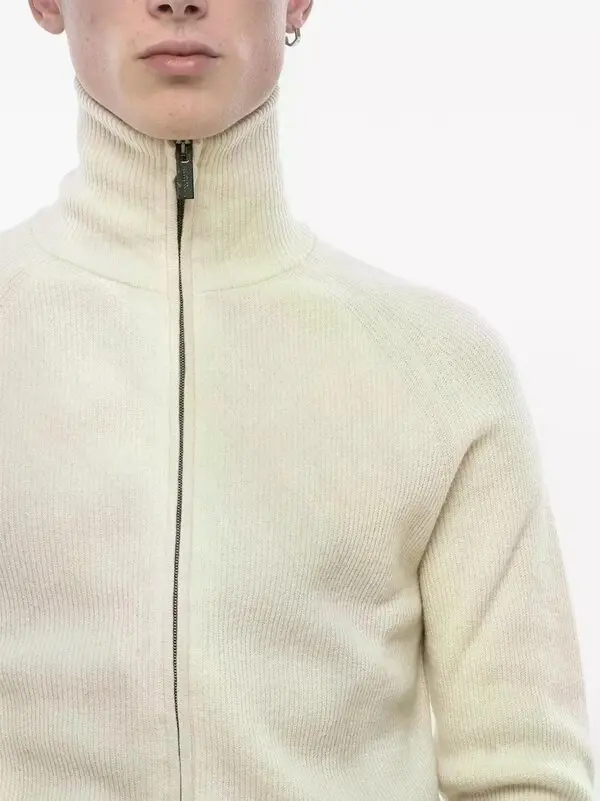 PAOLO PECORA Ribbed-knit Zip-fastening Cardigan - Neutrals