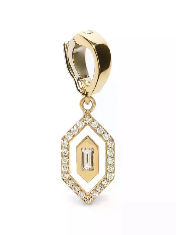 AZLEE 18k Yellow Diamond And White Enamel Hexagonal Charm - Gold