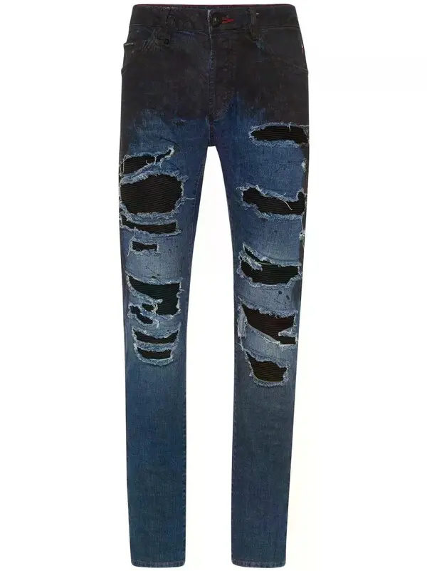 Philipp Plein Leather Pocket Super-straight Jeans - Blue