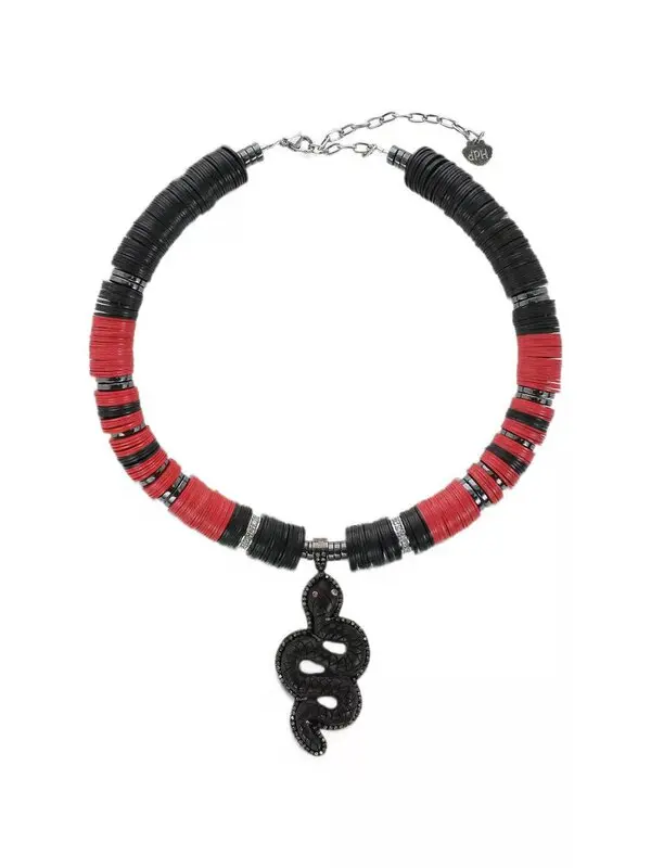 HIJAS DE PUKA And Red Beaded Snake Necklace - Black