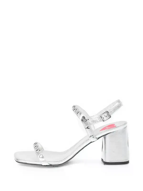 Moschino Love Heart-stud Laminated Leather Sandals - Silver
