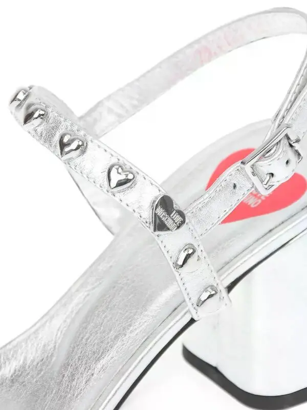 Moschino Laminated Leather Sandals With Heart Studs