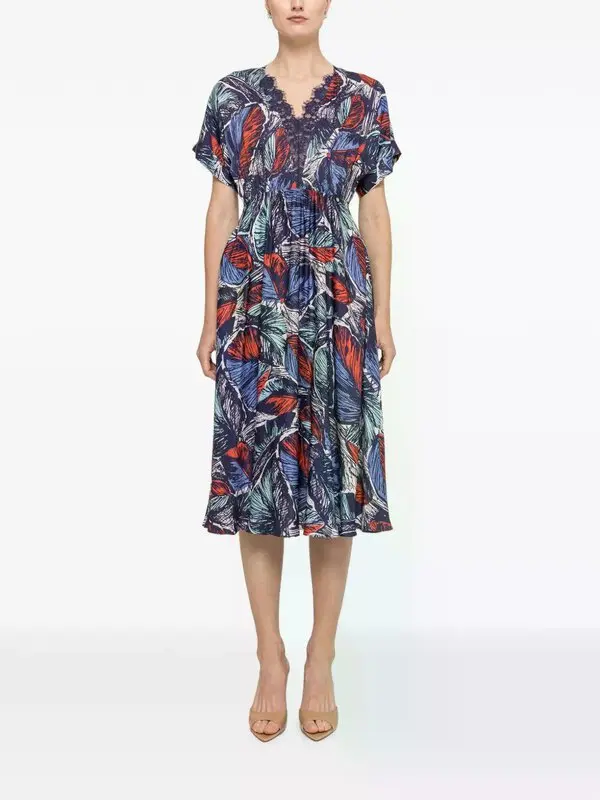 NISSA Lace-detail Viscose Midi Dress - Blue