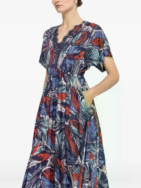 NISSA Lace-detail Viscose Midi Dress