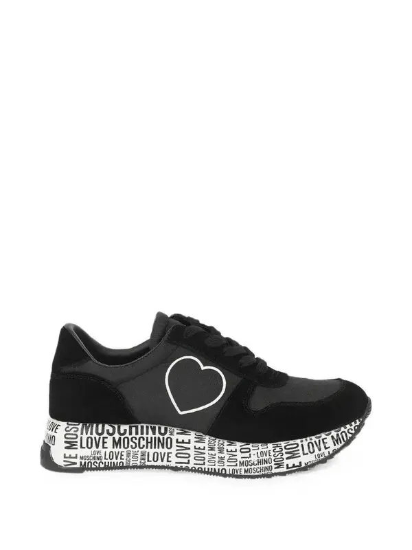 Moschino Heart-motif Suede-panel Sneakers - Black