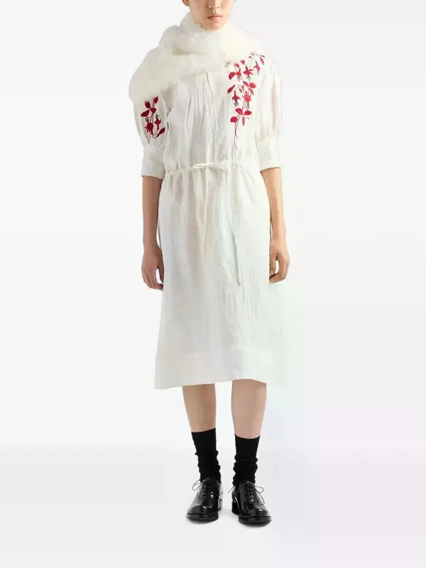 Prada Embroidered Slubbed Fabric Midi Dress