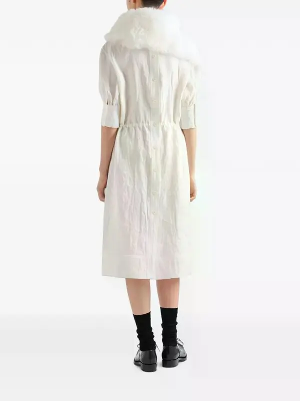 Prada Embroidered Slubbed Fabric Midi Dress