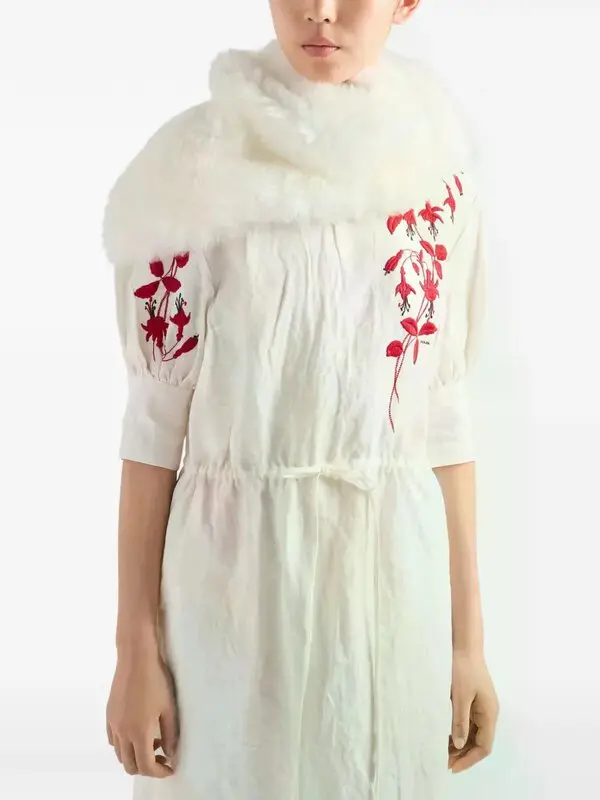 Prada Embroidered Slubbed Fabric Midi Dress