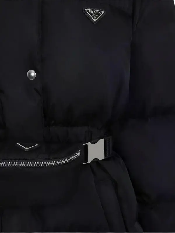 Prada Belted Padded Coat - Black