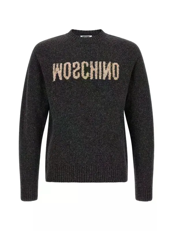 Moschino Mirrored Logo Bouclé-embroidered Sweater - Grey