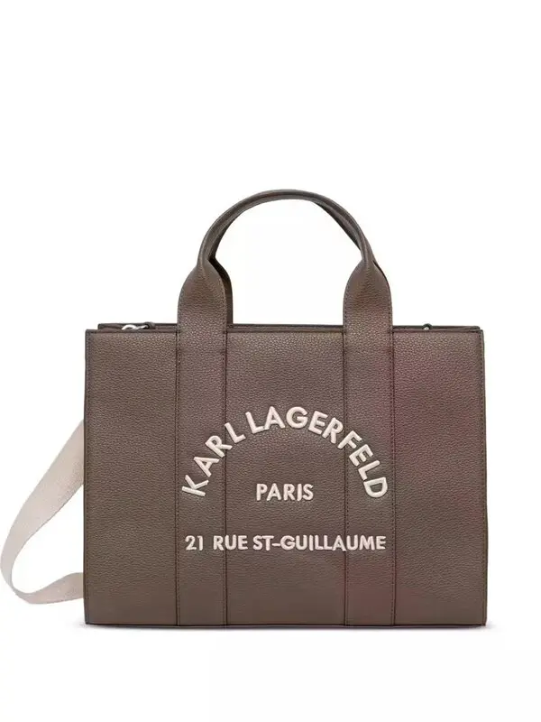 Karl Lagerfeld Logo-embroidered Pebbled Tote Bag - Brown