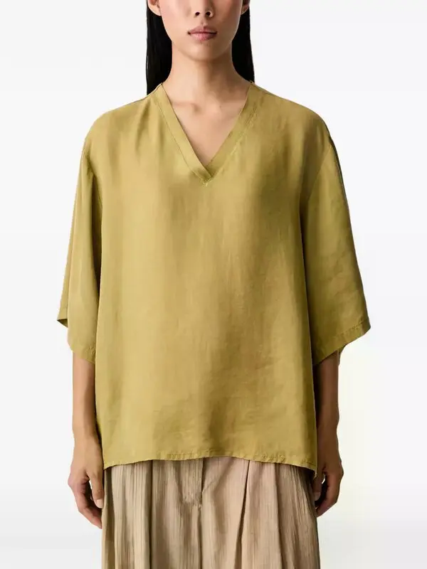 VICOLO V-neck Wide-sleeve Top - Green