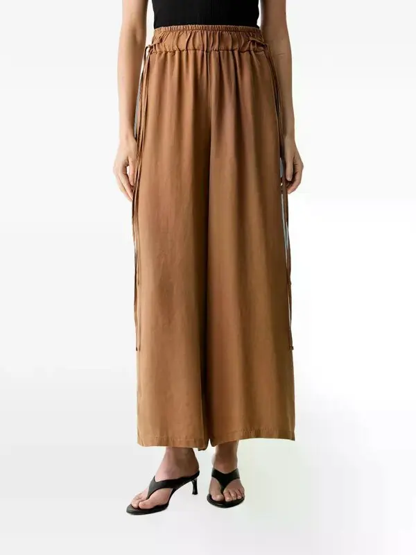 VICOLO Elasticated Drawstring-waist Palazzo Pants - Brown