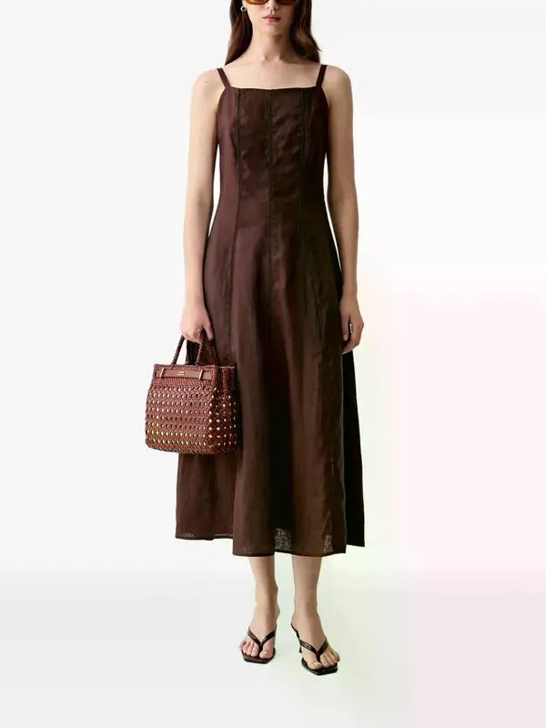HOSS INTROPIA Antonela Ladder-stitch Sleeveless Midi Dress - Brown