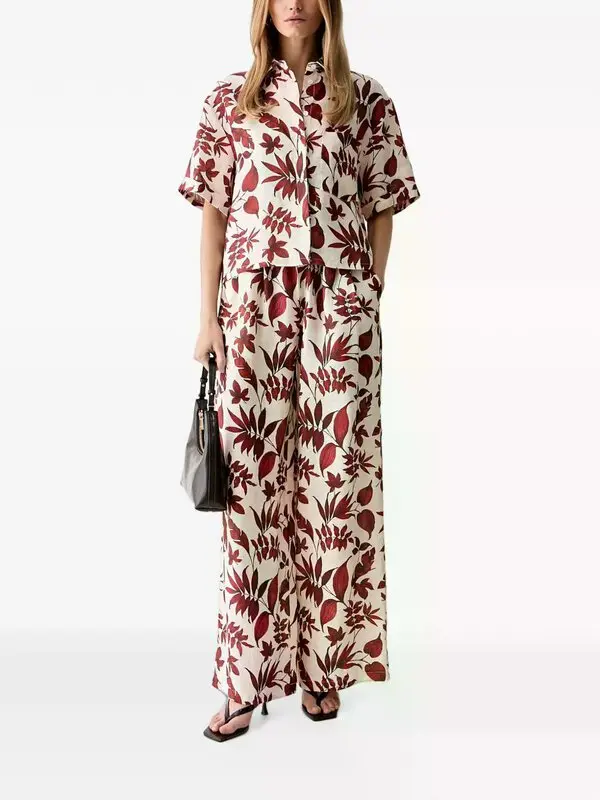 VICOLO Leaf-print Short-sleeve Shirt - Neutrals