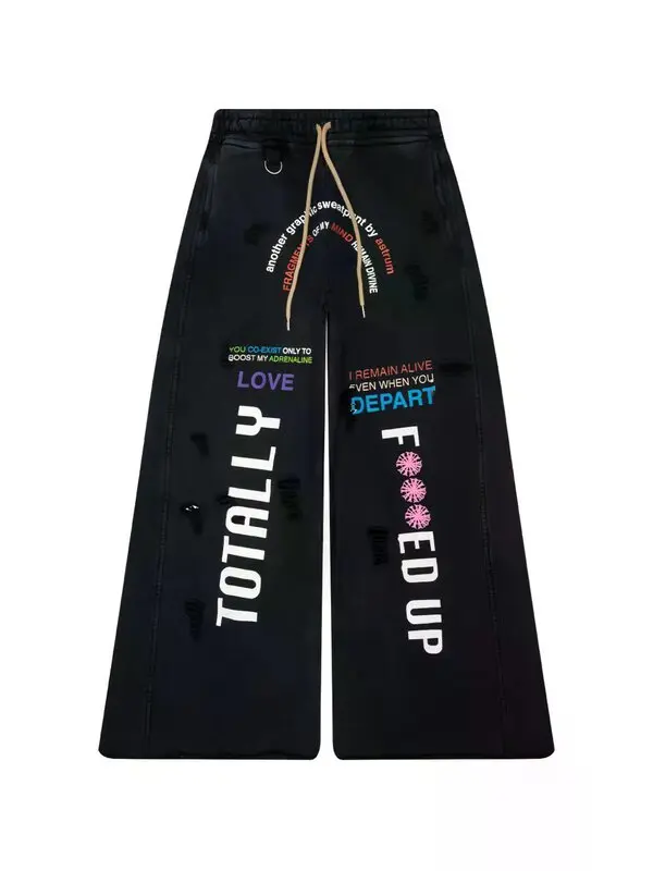 Astrum Tfu Text-print Wide-leg Track Pants - Black