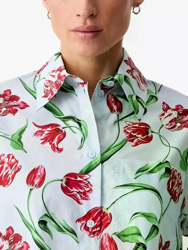 Kenzo Floral-print Cropped Shirt - Blue