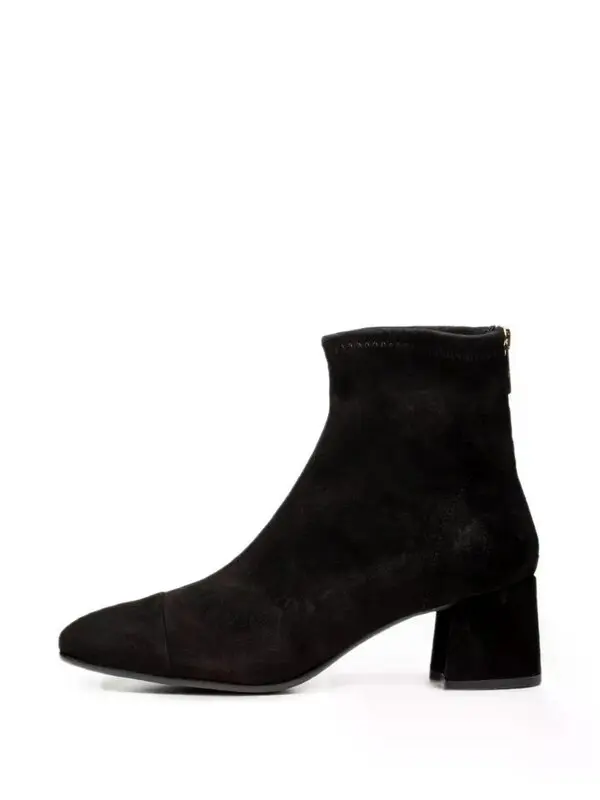POCHE PARIS Suede Block-heel Ankle Boots - Black
