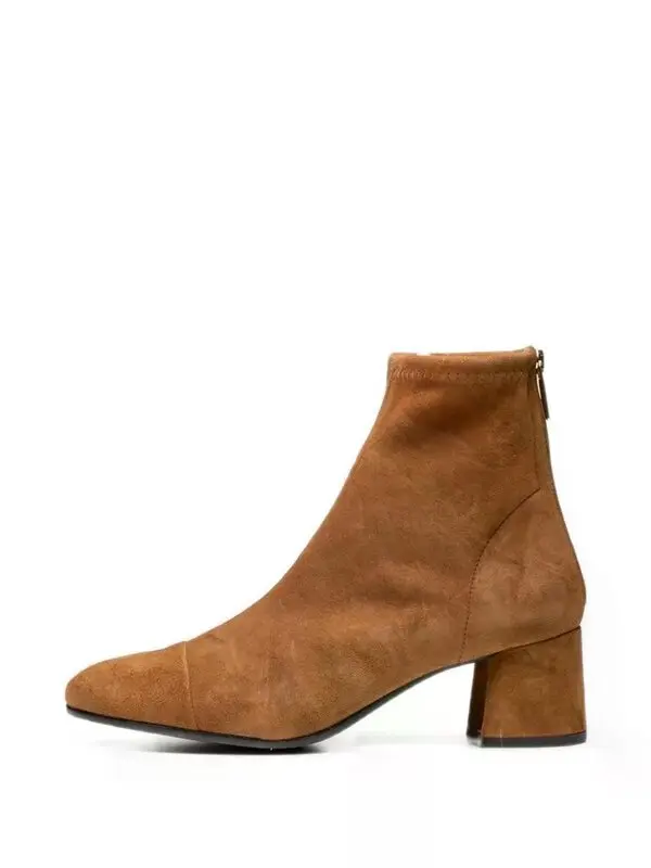 POCHE PARIS Suede Rear-zip Ankle Boots - Brown