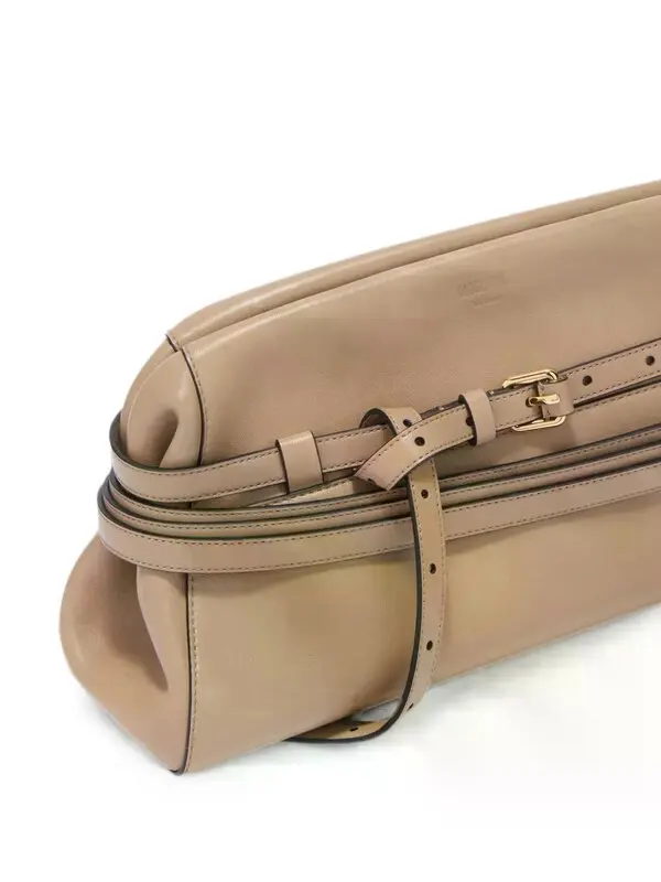 Moschino Buckle-detail Leather Clutch Bag - Neutrals